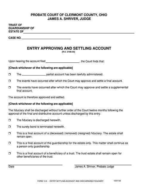 Fillable Online Probatejuvenile Clermontcountyohio Shriver Judge Trust