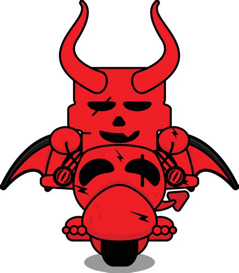 Cute Skull Red Devil Mascot Character Cartoon Vector Riding A Motorbike