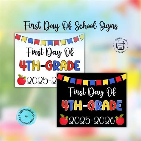 First Day Of Fourth Grade Sign Printable Custom Chalkboard Back To