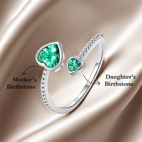 Bague Personnalisée Avec Pierre De Naissance Double Cœur Bague En