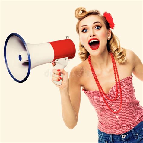 Excited Surprised Very Happy Beautiful Woman Pin Up Girl Retro And