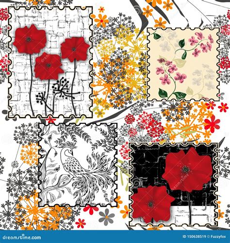 Seamless Patchwork Geometrical Shapes Contrast Ornamental Pattern Stock