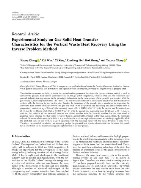 Pdf Experimental Study On Gas Solid Heat Transfer Characteristics For