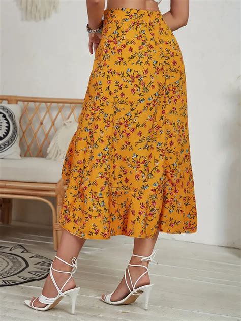 Floral Print High Waist Skirt Cute Asymmetrical Skirt Spring Temu