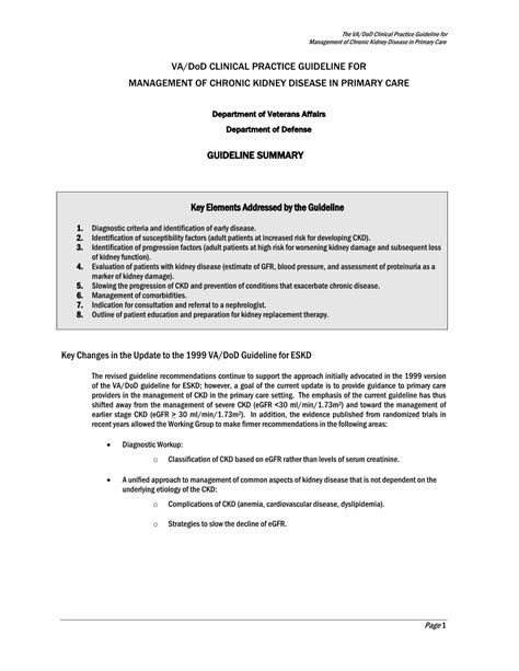 VA Dod Clinical Practice Guideline For Management Of Chronic Kidney