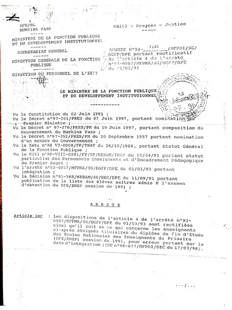 Arrêté Rectificatif Portant Intégration Pdf