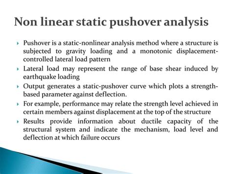 Non Linear Static Pushover Analysis Pdf Civil Engineering Industry Industries