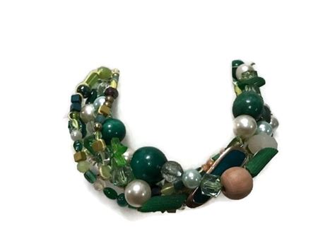 REYKJAVIK Multi Strand Chunky Green Necklace Handmade Jewelry