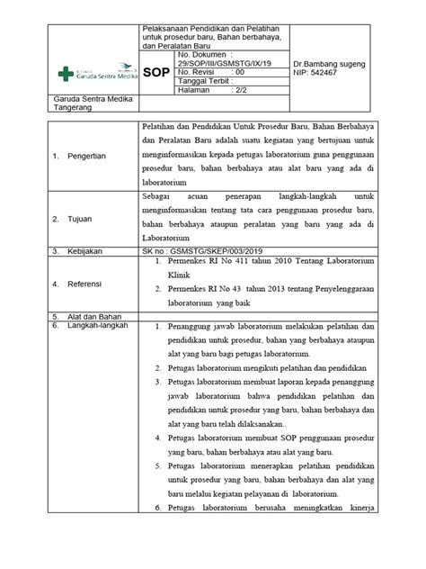 3 1 8 7 Sop Pelatihan Dan Pendidikan Untuk Prosedur Baru Bahan