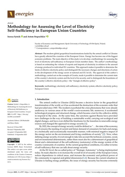 PDF Methodology For Assessing The Level Of Electricity Self Sufficiency In European Union