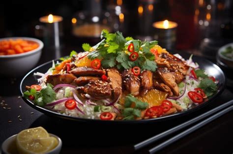Premium Ai Image Asian Chicken Salad In A Restaurant With Oriental