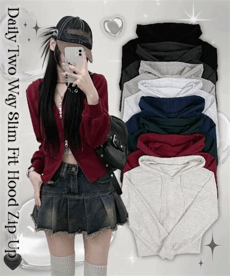 투웨이허리잘록 피치투웨이슬림크롭후드집업8color 에이블리