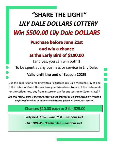 Lily Dale Dollars Lottery Lily Dale Assembly