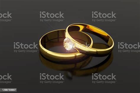 어두운 배경에 고립 된 골드와 다이아몬드 웨딩 링 쌍 3d 일러스트레이션 2명에 대한 스톡 사진 및 기타 이미지 2명 3