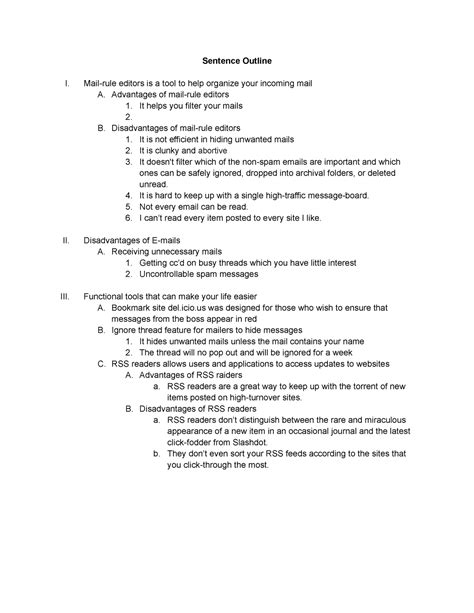 Sentence Outline Sentence Outline I Mail Rule Editors Is A Tool To