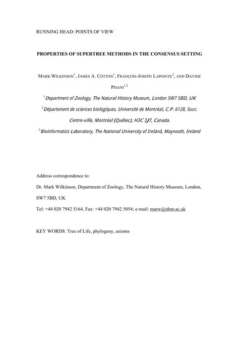 Pdf Properties Of Supertree Methods In The Consensus Setting