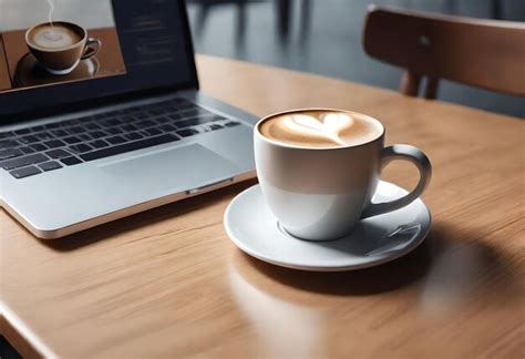 Premium Photo A Cup Of Coffee Next To A Laptop With A Picture Of A