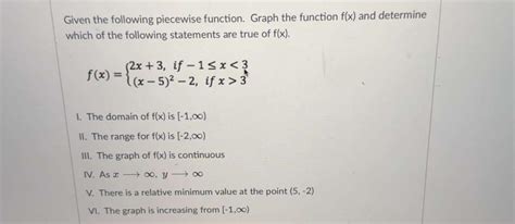 Solved Given The Following Piecewise Function Graph The