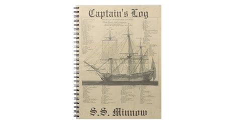 Captains Log Ship Illustration Notebook Zazzle