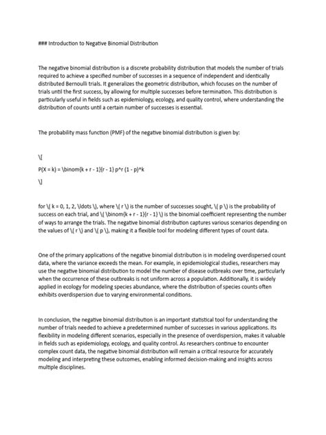 Introduction To Negative Binomial Distribution Pdf
