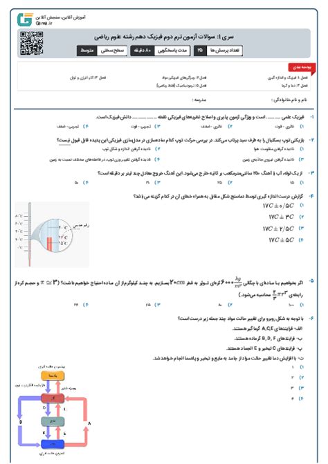 سری 1 سوالات آزمون ترم دوم فیزیک دهم رشته علوم ریاضی گاما، سامانه