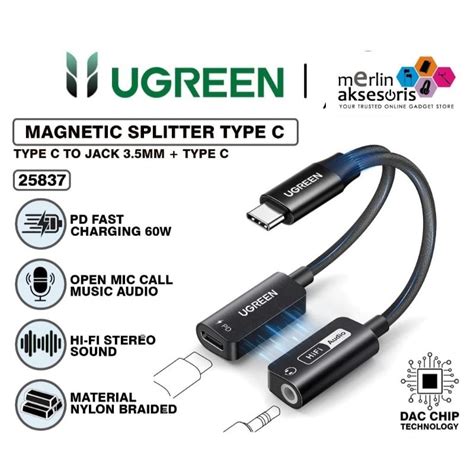 Jual Ugreen Magnetic Converter Dac Splitter Iphone Type C To Jack Jack Mm Cm