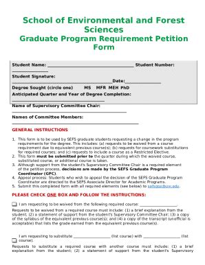 Graduate Student Program Requirement Petition Doc Template Pdffiller