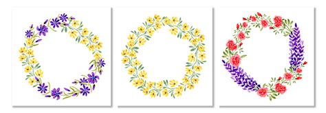 꽃 화환을 설정합니다 장미 라벤더 노란 꽃의 꽃과 수채화 화환 아름다운 초대장 흰색에 고립 된 인사말 카드 어머니와 발렌타인