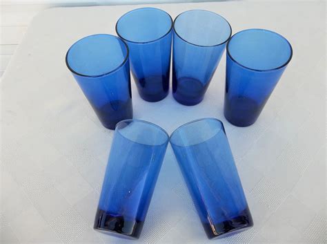 Vintage Libbey Cobalt Blue Tumblersbarware Set Of Six 14 Oz Etsy