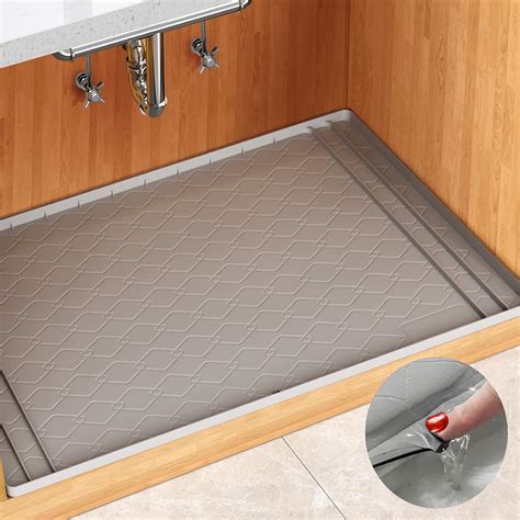 Under Sink Mat Waterproof Kitchen Cabinet Mat Light Gray