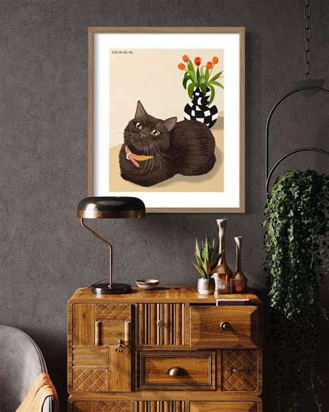 Brown Cat Art Cat Loafing Adorable Cat Print Boho Cat Art Cat Mom
