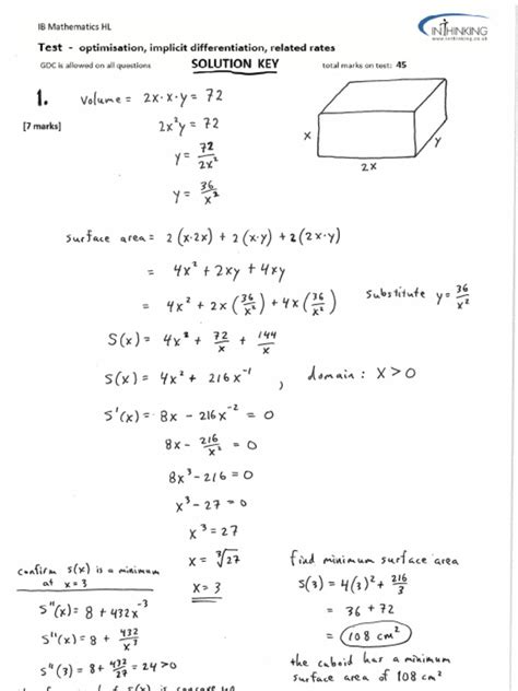 Topic 5 Optimisation Implicit Differentiation Related Rates 6qs