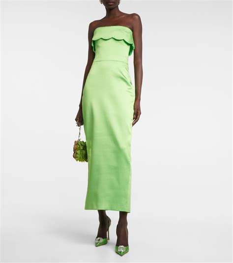 Strapless Satin Gown In Green Rasario Mytheresa