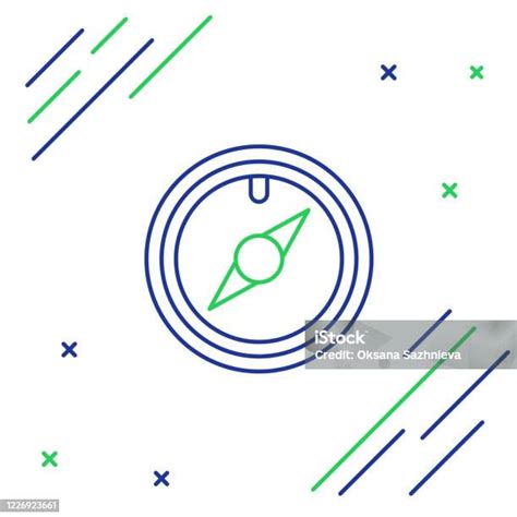 Ligne Bleue Et Verte Icône De Rose De Vent Isolée Sur Le Fond Blanc