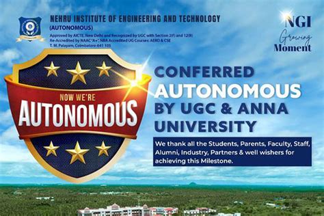 Niet Autonomous Status By Ugc And Anna University Nehru Group Of Institutions Ngi Happenings