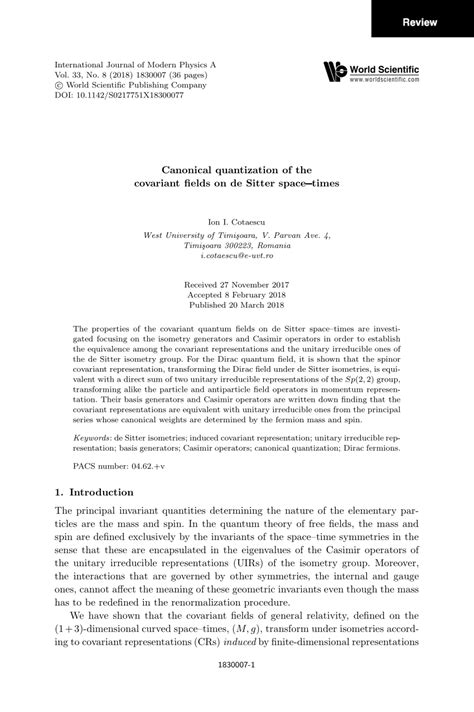 Pdf Canonical Quantization Of The Covariant Fields On De Sitter Space