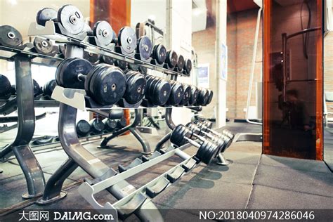 健身房器械架上的哑铃摄影高清图片大图网图片素材
