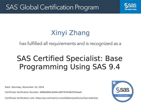 I Am Happy To Announce That I Have Received The Sas Certified Specialist Base Programming Using