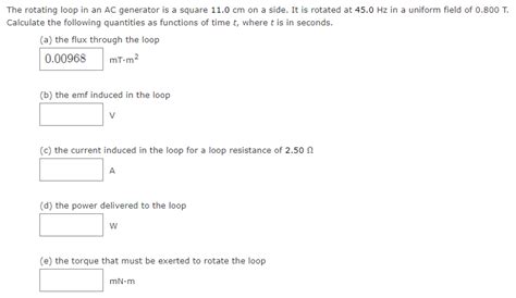 solved the rotating loop in an ac generator is a square 11 0