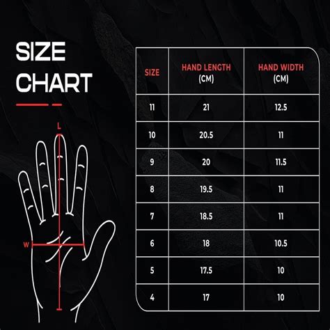 Soccer Field Player Gloves Size Chart