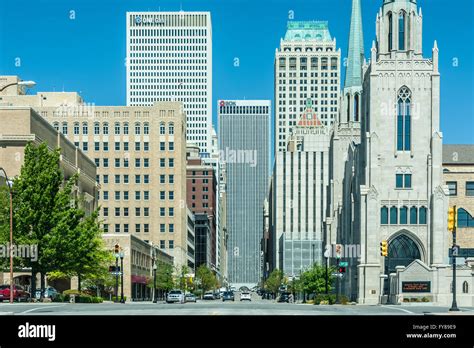 Downtown Tulsa Oklahoma Street View With Skyline Stock Photo