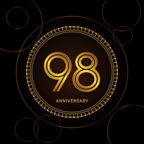 황금 텍스트와 반지 황금 기념일 벡터 템플릿 98 주년 기념 프리미엄 벡터