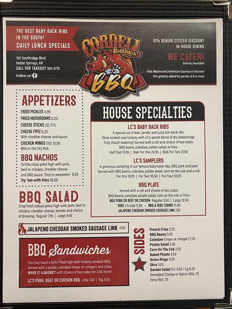 Menu At Brothers Bbq Heber Springs