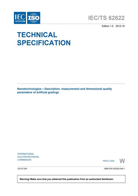 IEC TS Nanotechnologies Description Measurement And Dimensional Quality Parameters