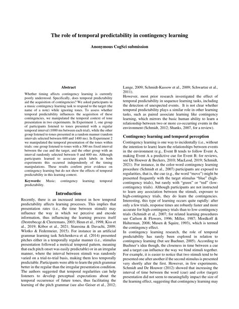 Pdf The Role Of Temporal Predictability In Contingency Learning Anonymous Cogsci Submission