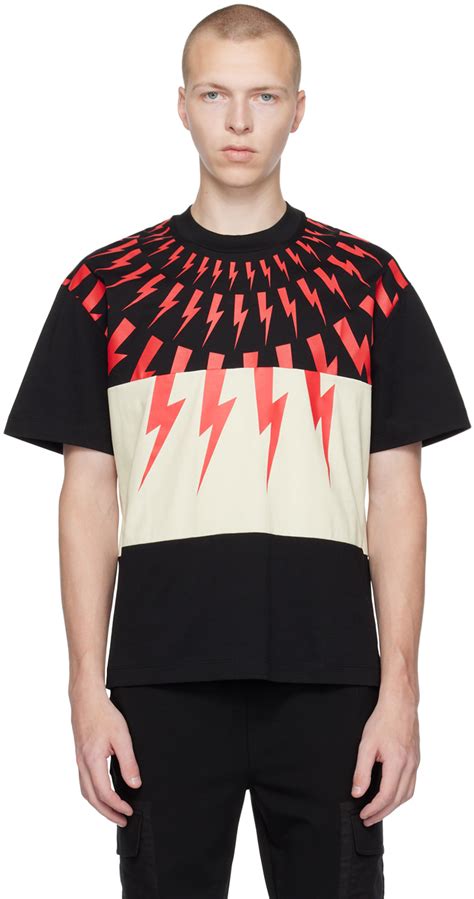 Neil Barrett Black Mixed Fair Isle Thunderbolt T Shirt Ssense Uk
