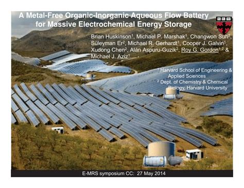 Pdf A Metal Free Organic Inorganic Aqueous Flow Battery For Massive