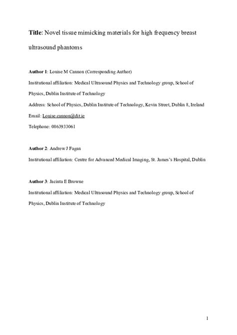 Pdf Novel Tissue Mimicking Materials For High Frequency Breast Ultrasound Phantoms