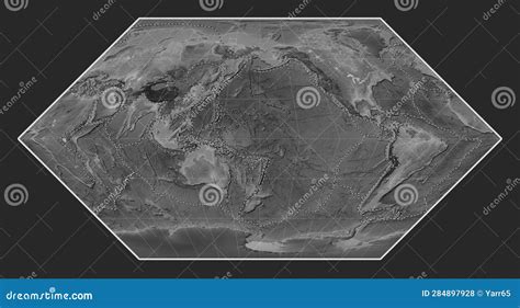 Tectonic Plate Boundaries On The World Grayscale Map 180 Pm E Stock