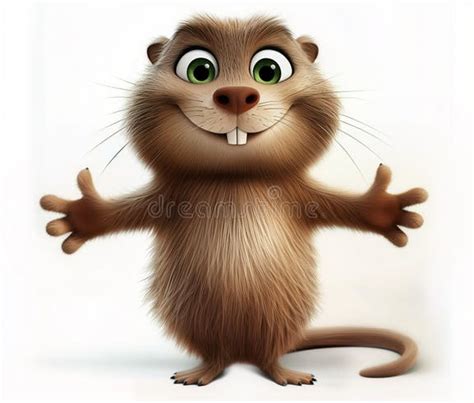 3d Cartoon Nutria Smiling And Welcoming With Open Arms Stock